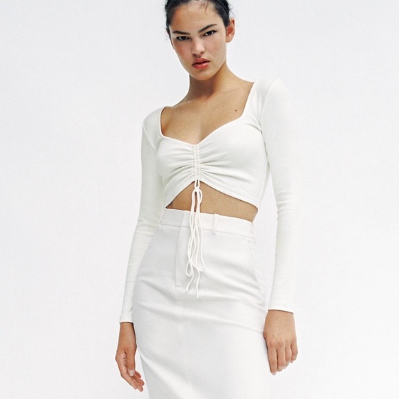 Zara | Tops | Zara Ruched Ribbed Top | Poshmark